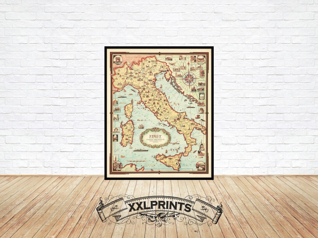 1935 Pictorial Map of Italy: Vintage Fine Art Print - Etsy