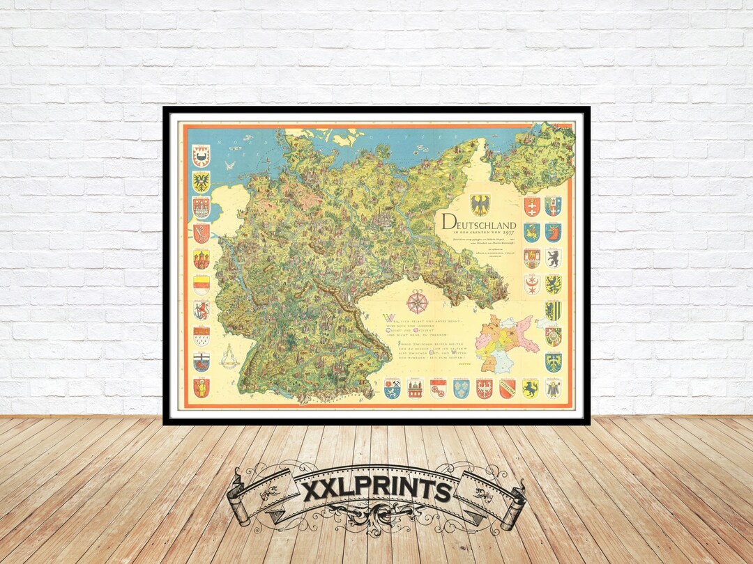 Old Pictorial Map of Germany, 1953, Fine Reproduction, Large Map, Fine ...
