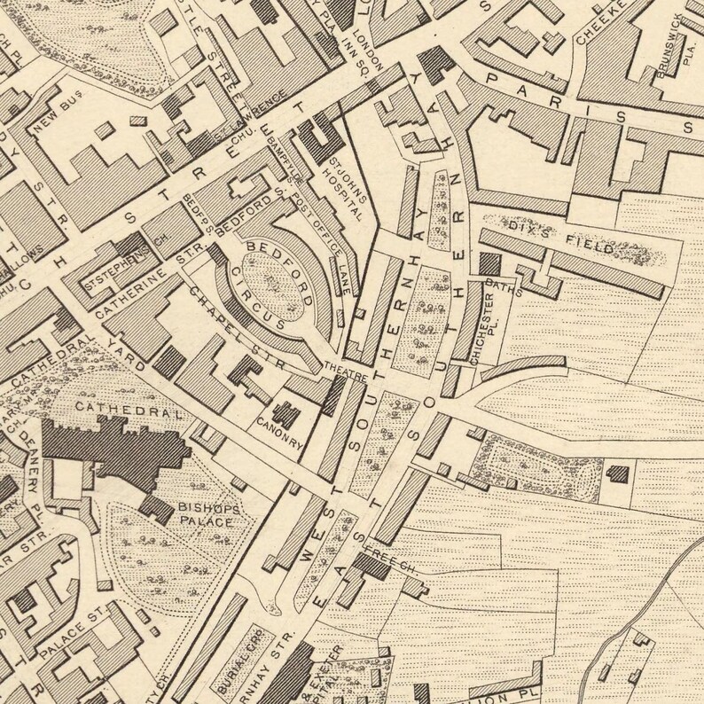 Old Map of Exeter 1851 City Plan Antique Map Fine - Etsy