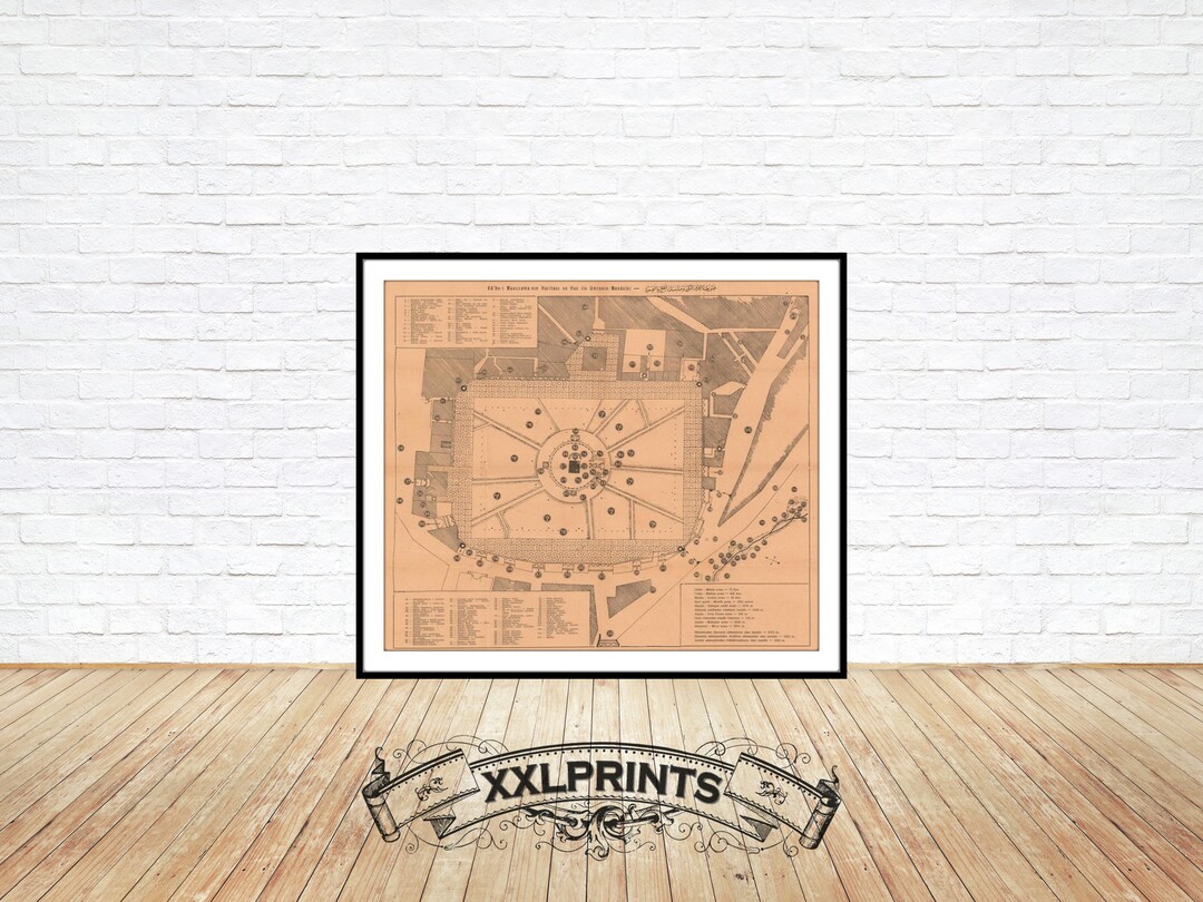 Old Map of Kaaba Great Mosque, Mecca (majid Al Haram), 1930, Turkish ...