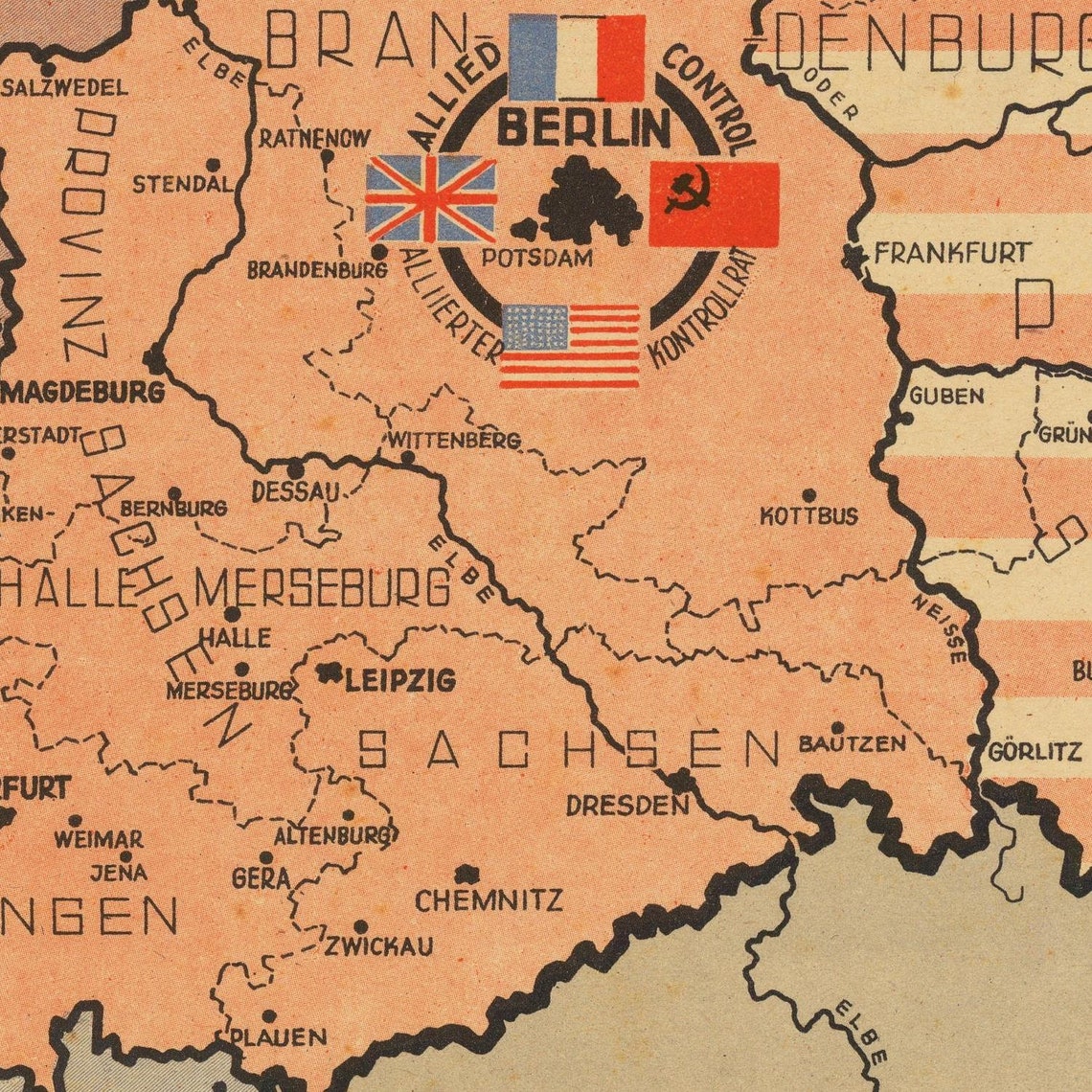 1945 Germany Occupation Areas Map: Antique Fine Art Print - Etsy