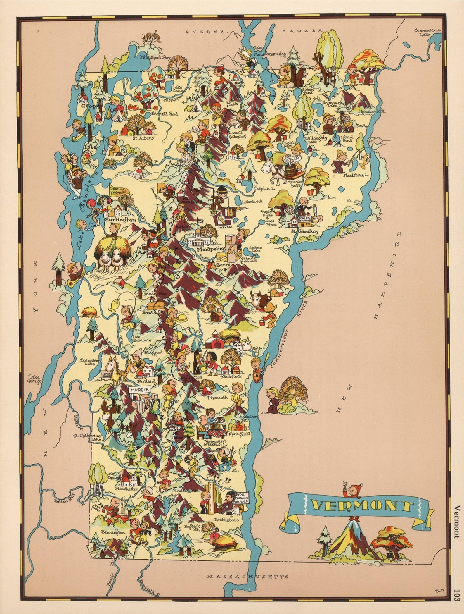 1935 Vermont Cartoon Map: Pictorial Fine Art Print - Etsy
