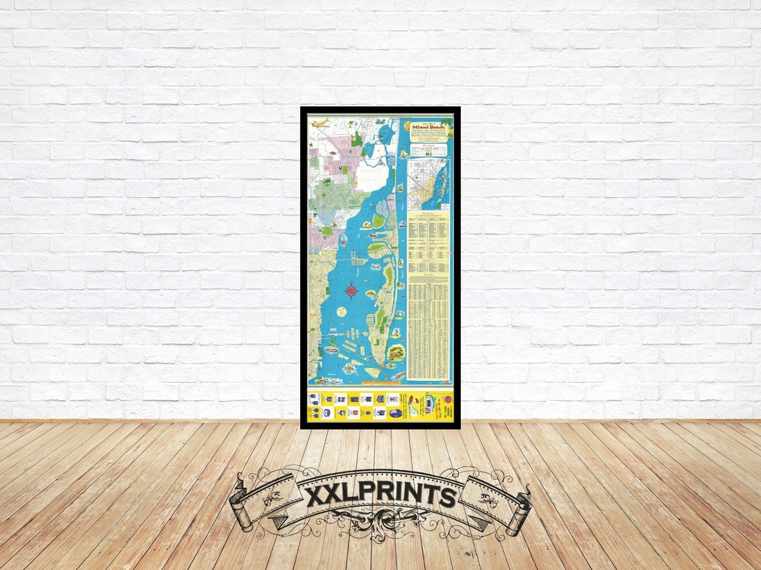 1957 Miami Beach Map Art Print: Vintage Florida Travel Poster - Etsy