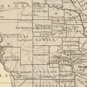 1870 Texas Map Print: Fine Art Reproduction, Oversize - Etsy