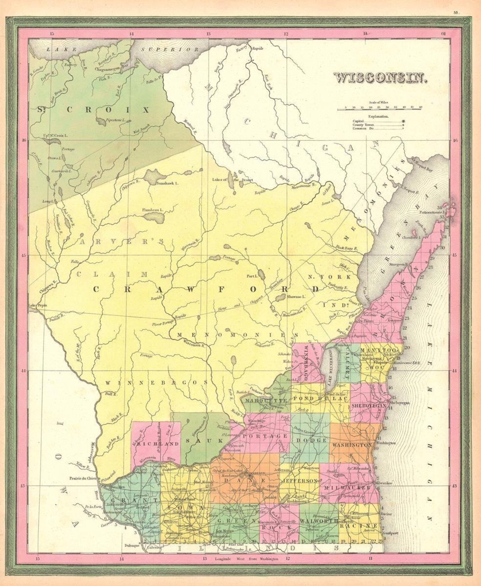 Old map of Wisconsin 1846 antique map fine reproduction | Etsy