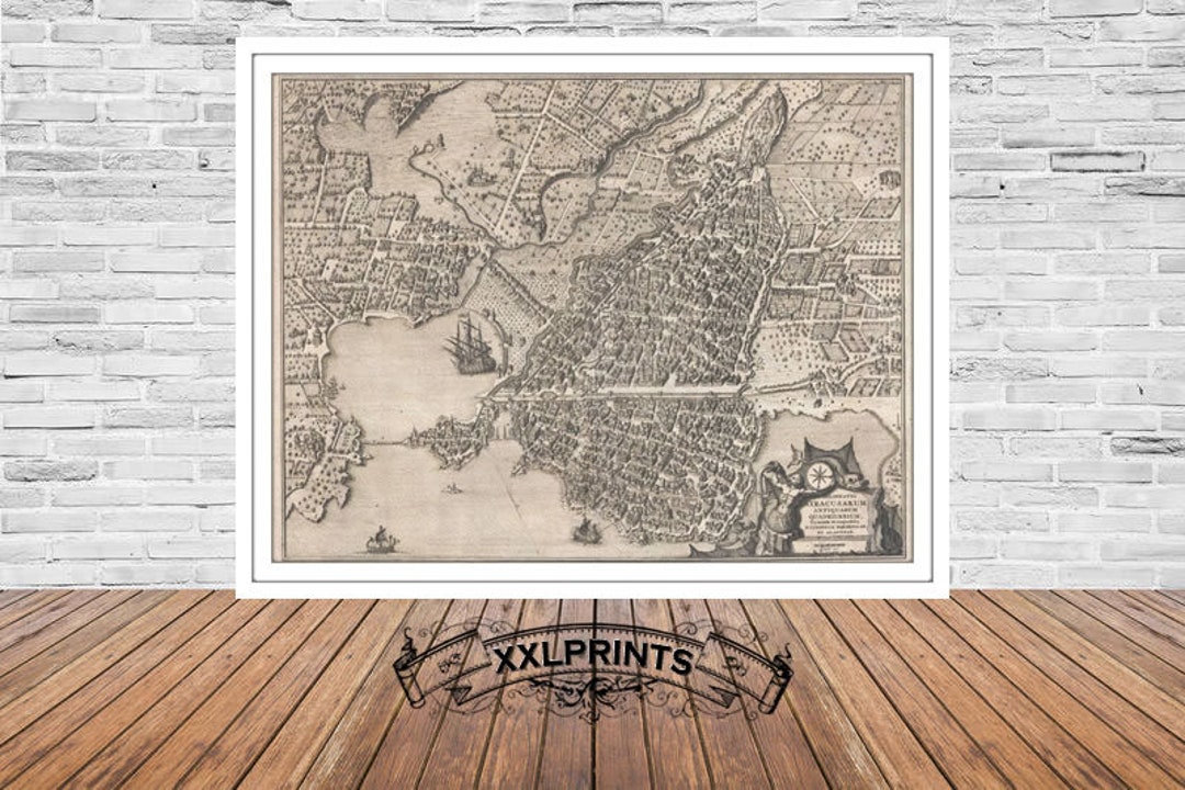 Antike Karte von Syrakus, Sizilien, 1725,extrem seltene Karte,alte ...