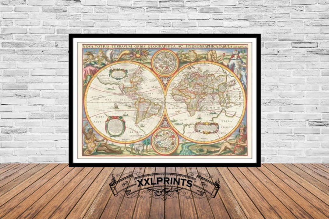Ancient Map of the World, 1636, Very Rare Map, Old Map, Fine ...