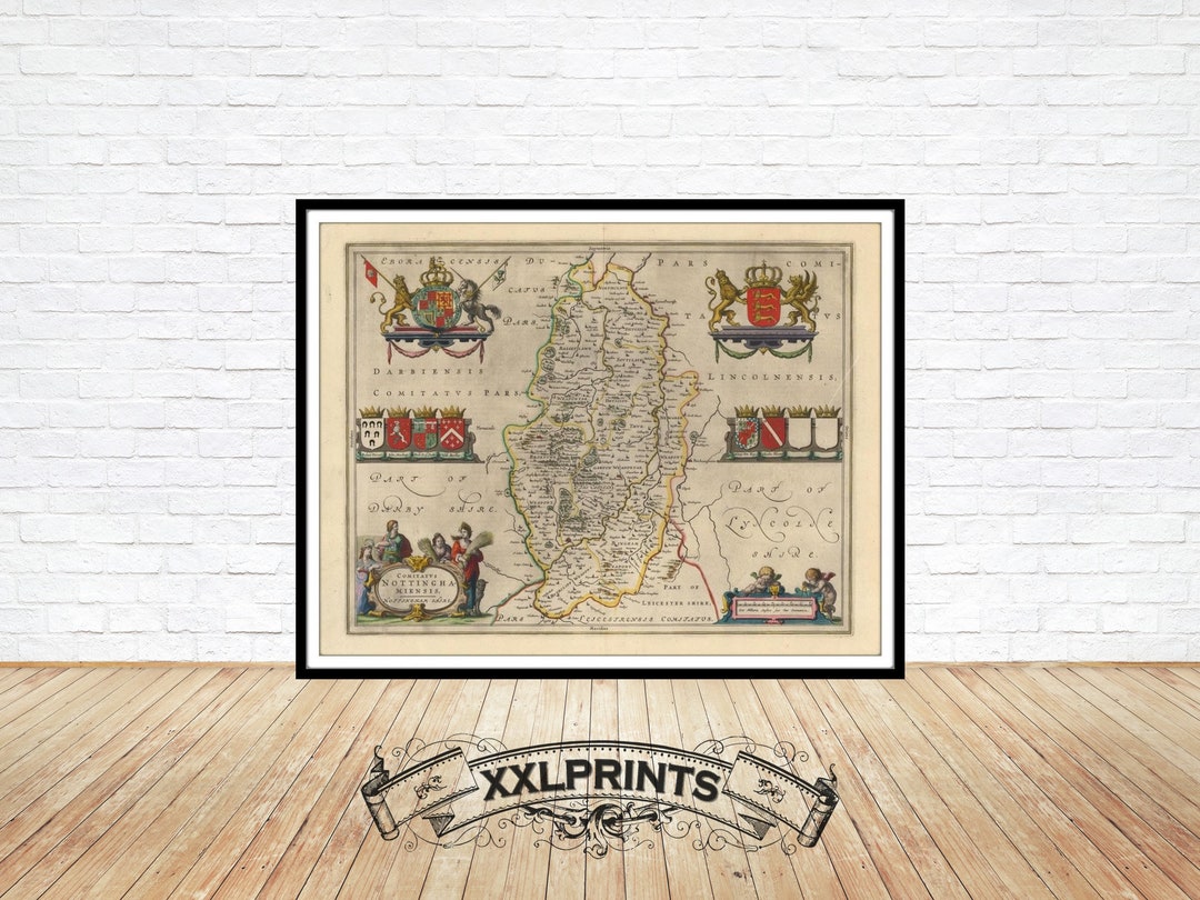 Old Map of Nottinghamshire,1648,rare Map,antique Map,united Kingdom's ...