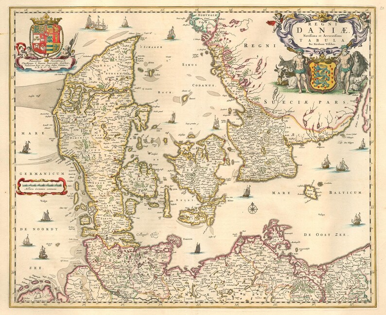 Ancient Map of Kingdom of Denmark 1650 Very Rare Map - Etsy