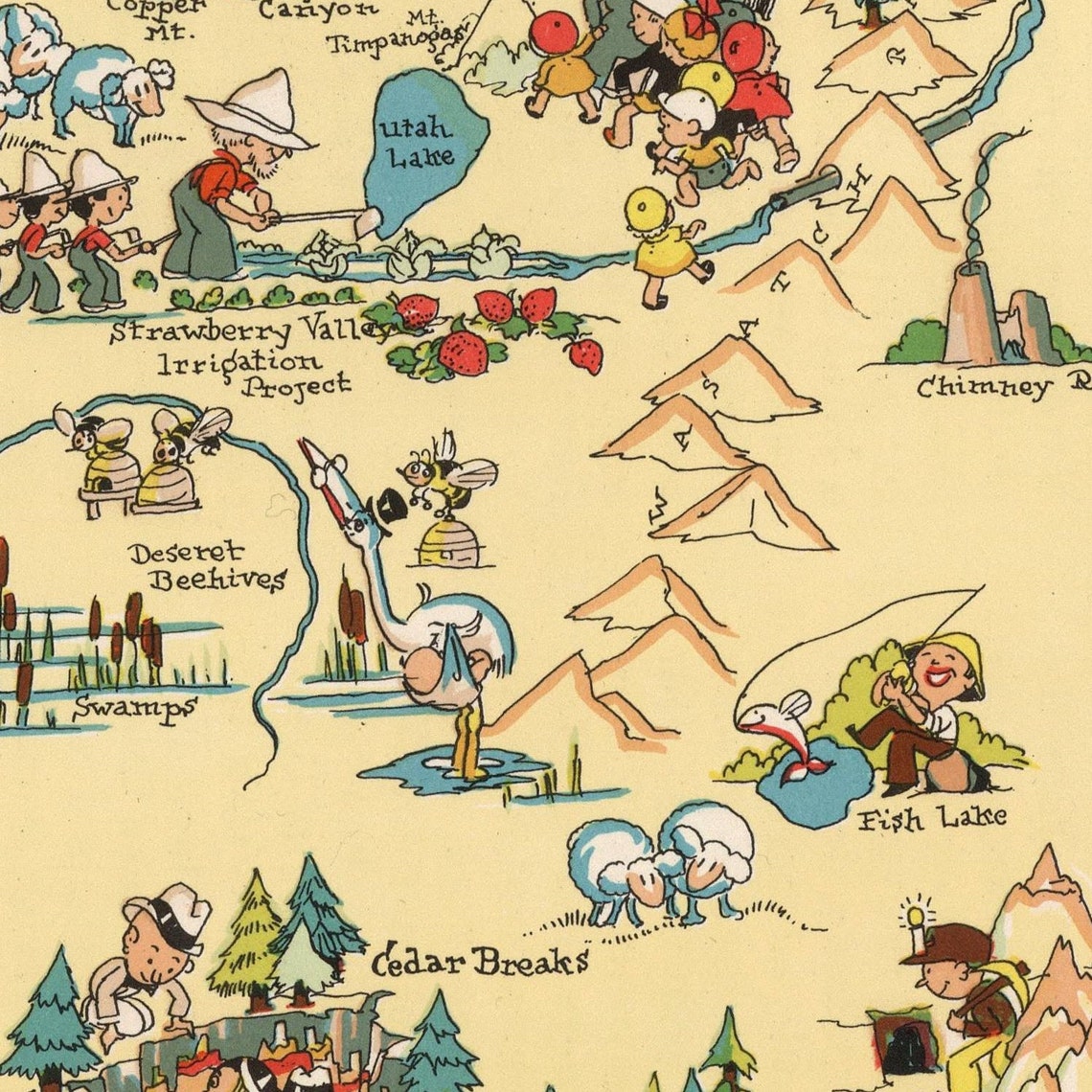 1935 Utah Cartoon Map: Pictorial Fine Art Print - Etsy