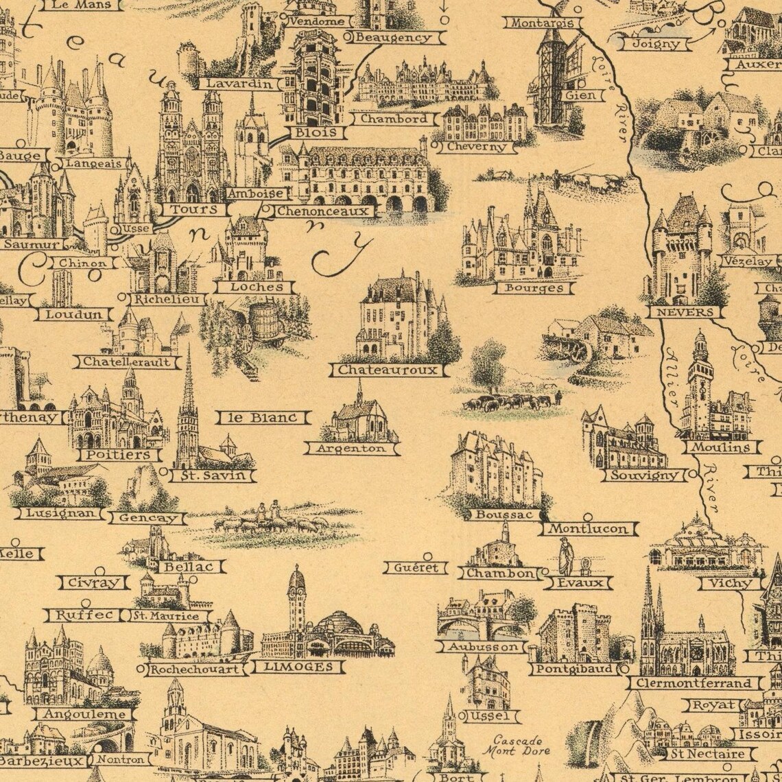 Old Map of France 1935 Rare Map Tourist Map Pictorial - Etsy