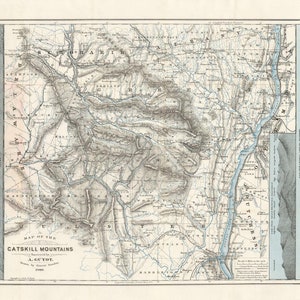 Old Map of Catskill Mountains, 1880, Rare Map, Antique, Fine ...