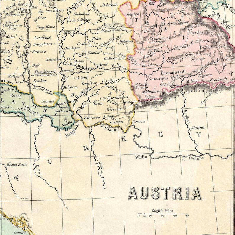 Old Map of Austria, 1850, Cruchley's Maps, Fine Reproduction, Fine Art ...
