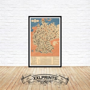 Old Pictorial Map of Germany, 1950, Fine Reproduction, Large Map, Fine ...