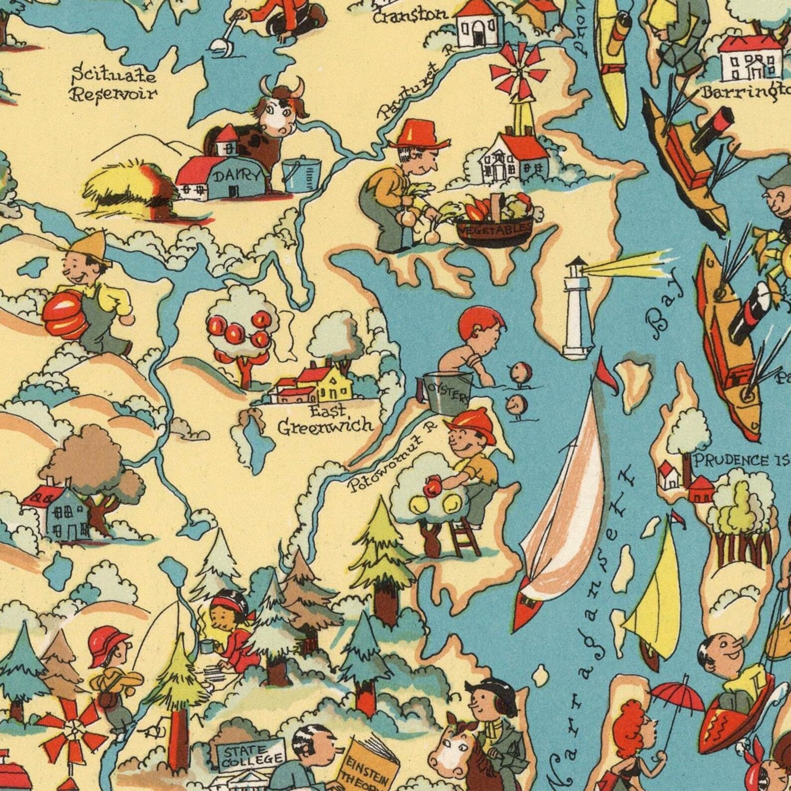 1935 Rhode Island Cartoon Map: Fine Art Print Reproduction - Etsy