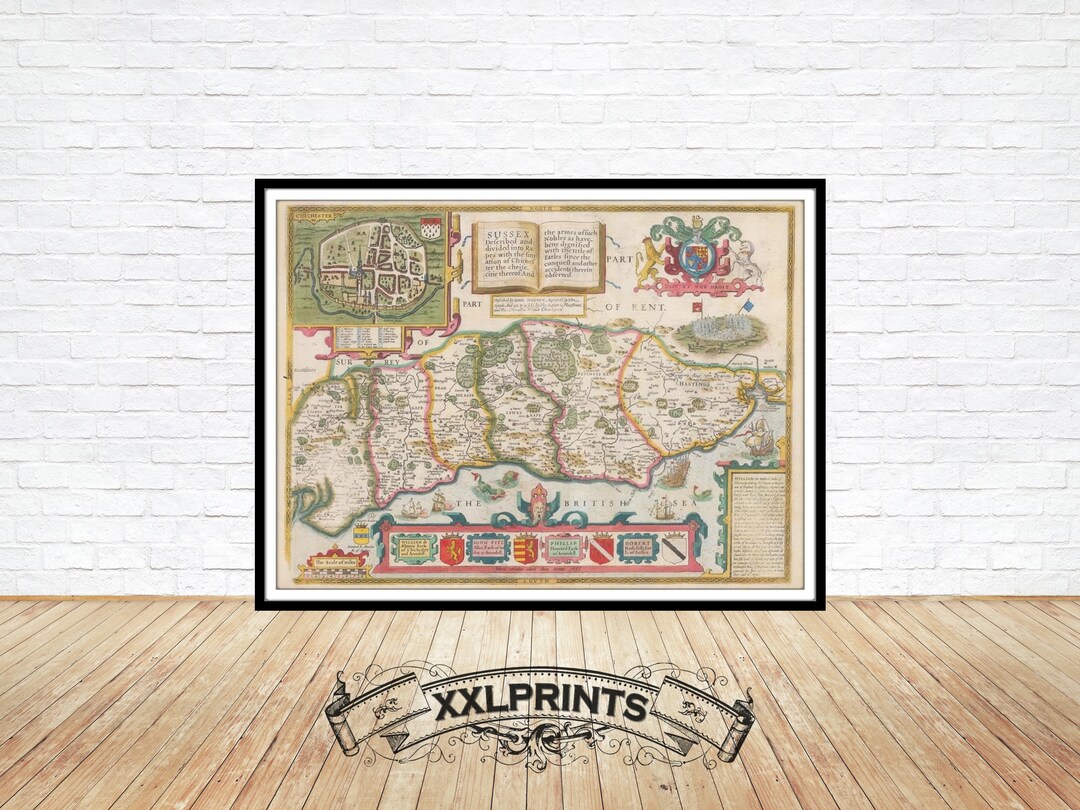 Sussex Map Print: 1676 Antique United Kingdom County Reproduction - Etsy