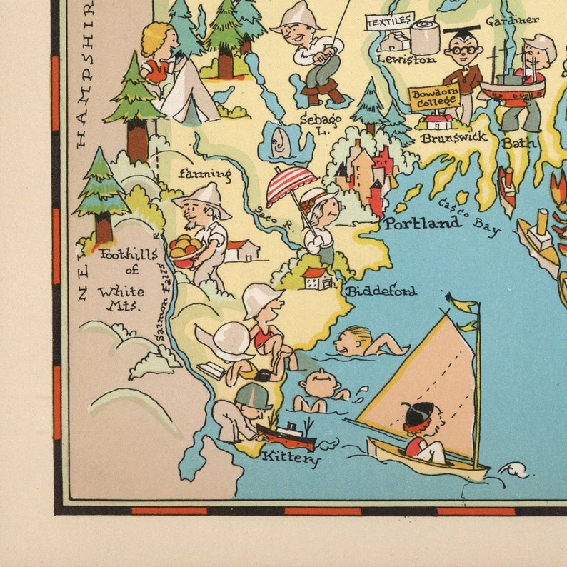1935 Maine Cartoon Map: Pictorial Fine Art Print - Etsy