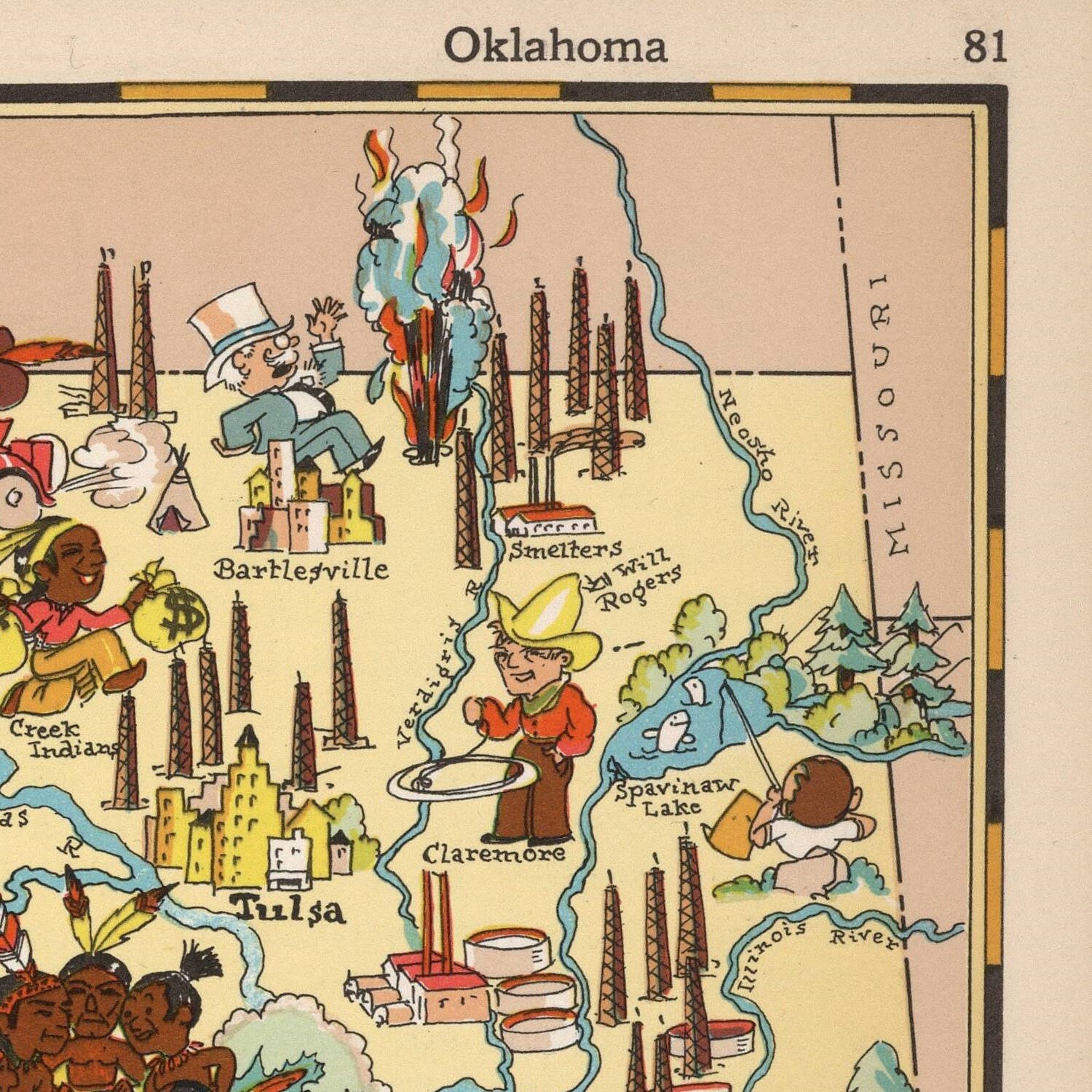 1935 Cartoon Map of Oklahoma: Fine Art Giclée Print - Etsy