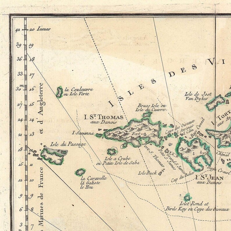 Old Map of Virgin Islands, 1764, Very Rare, Fine Reproduction, Fine Art ...