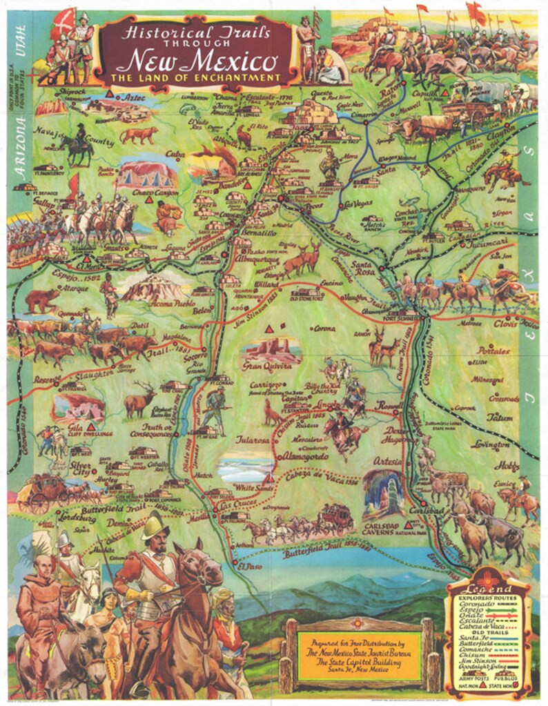 New Mexico Map Print: 19th Century Pictorial Fine Art Reproduction - Etsy