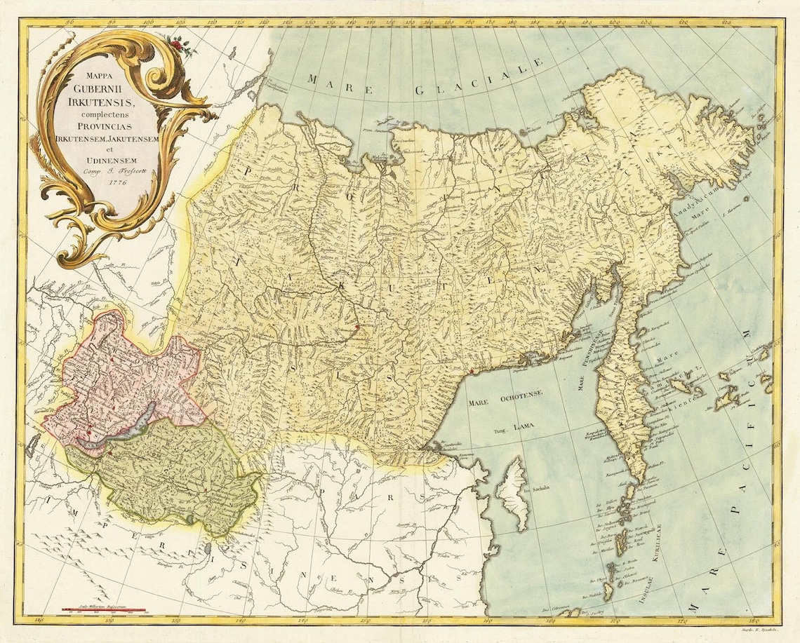 Old map of Northeastern Russia 1776 very rare antique fine | Etsy