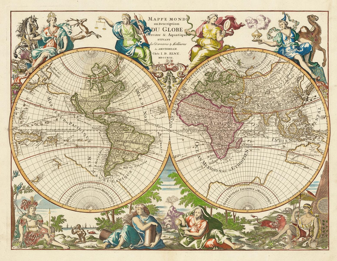 Antique map of the World 1792 fine reproduction large map | Etsy