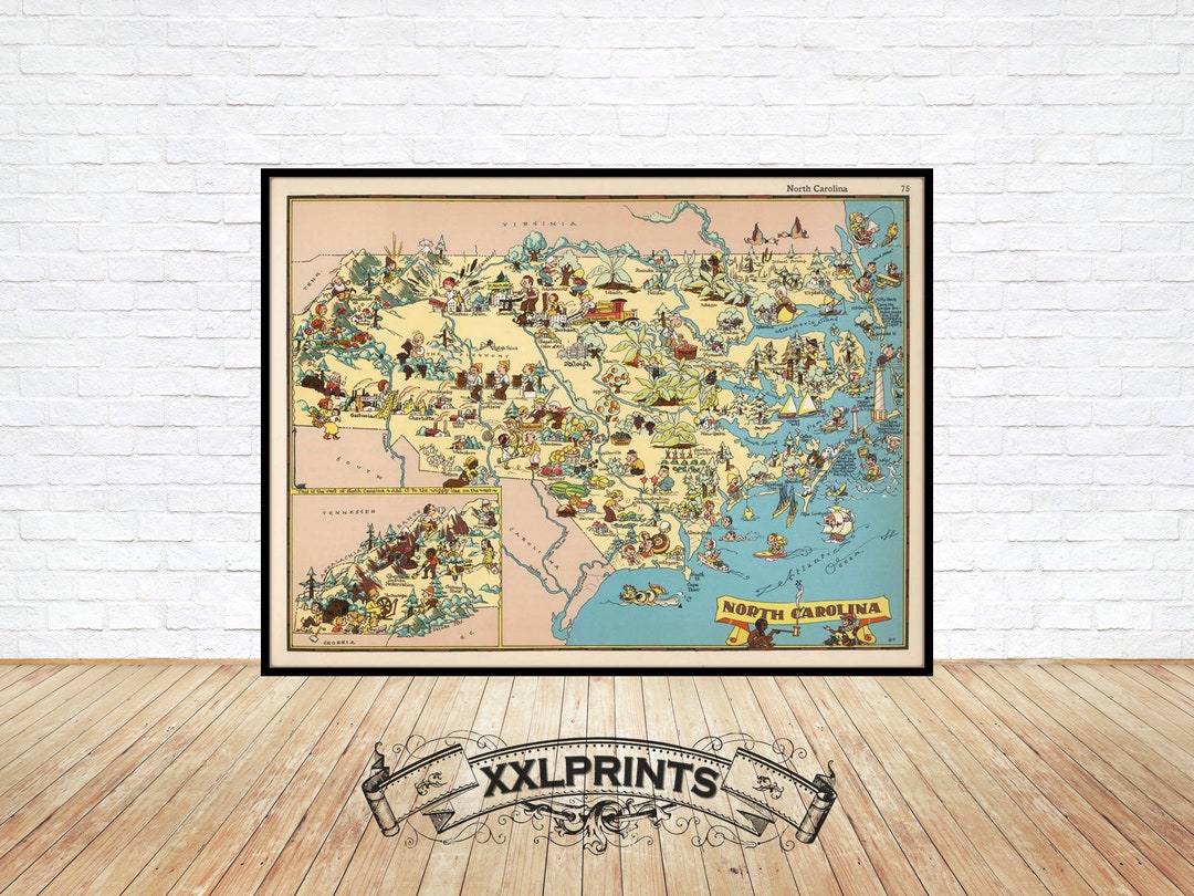 1935 Cartoon Map of North Carolina: Fine Art Giclée Print - Etsy