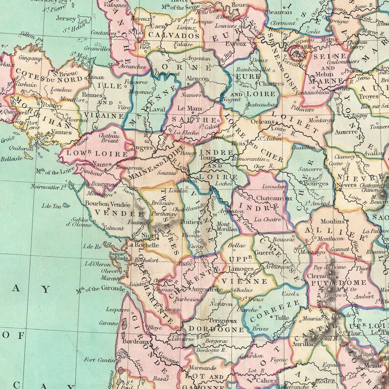 Old Map of France 1850 Extremely Rare Map Colorful - Etsy