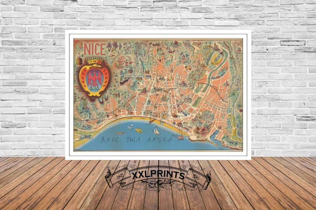 Nice Map Print: 1950s Pictorial Map, Antique Decor - Etsy