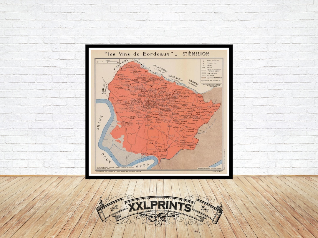 Vintage Bordeaux Wine Map Print: St. Emilion Vineyard, 1949 - Etsy