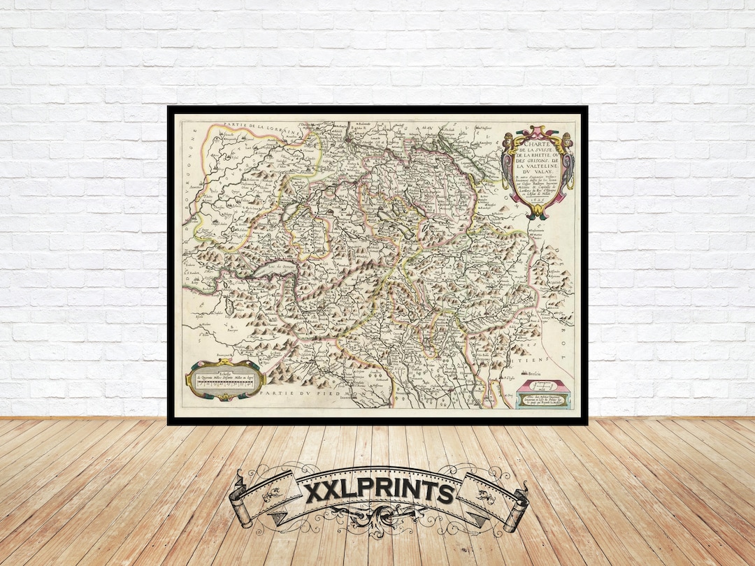 Ancient Map of Switzerland, 1625, Fine Reproduction, Large Map, Fine ...
