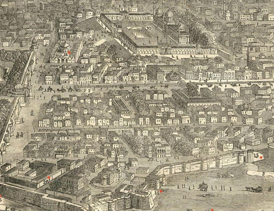 Antique Delhi Map Print, 1858 Aerial View - Etsy