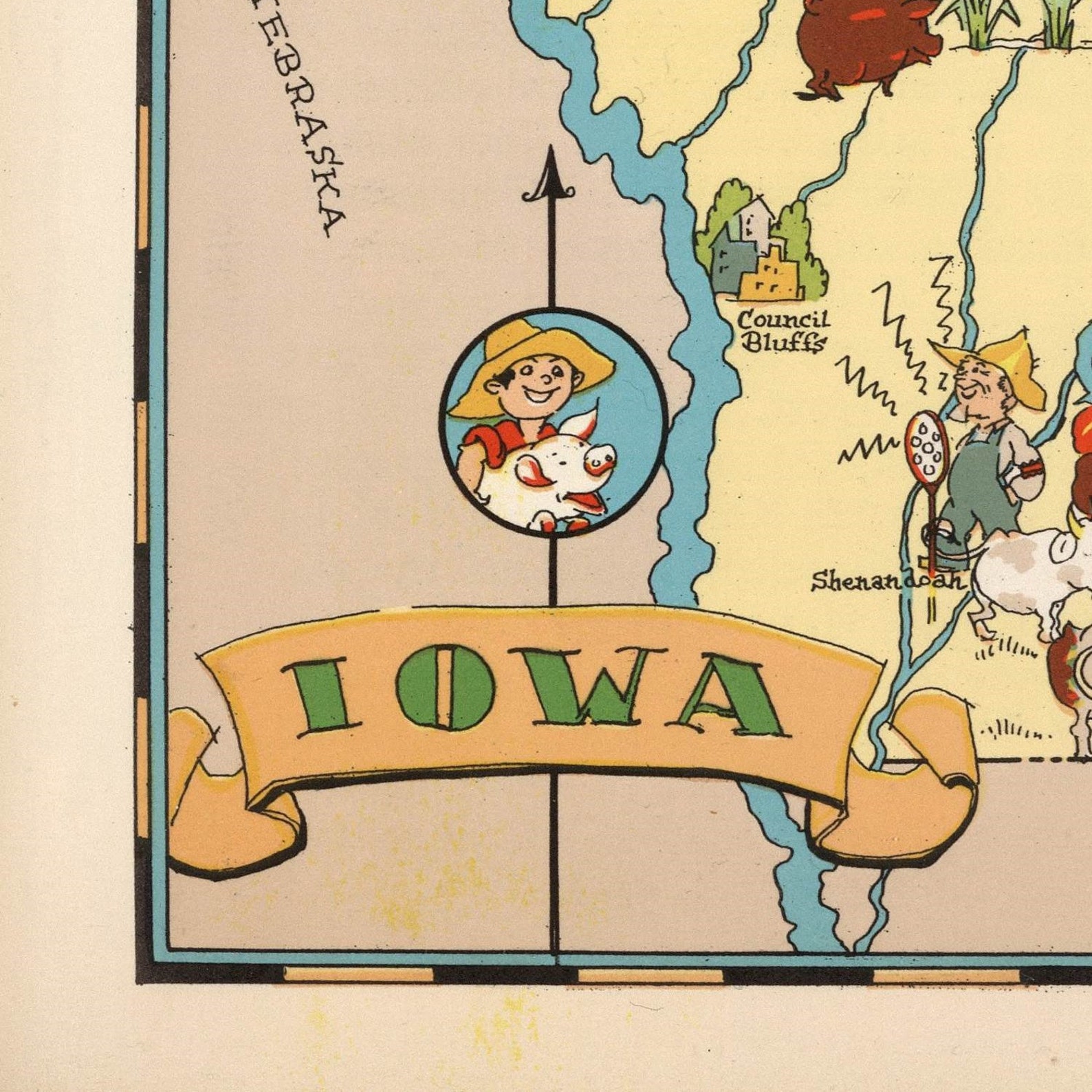 1935 Cartoon Map of Iowa: Vintage Pictorial Art Print - Etsy