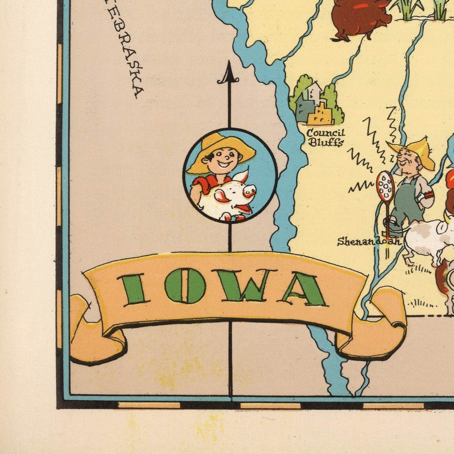 1935 Cartoon Map of Iowa Pictorial Map Fine Reproduction - Etsy Canada