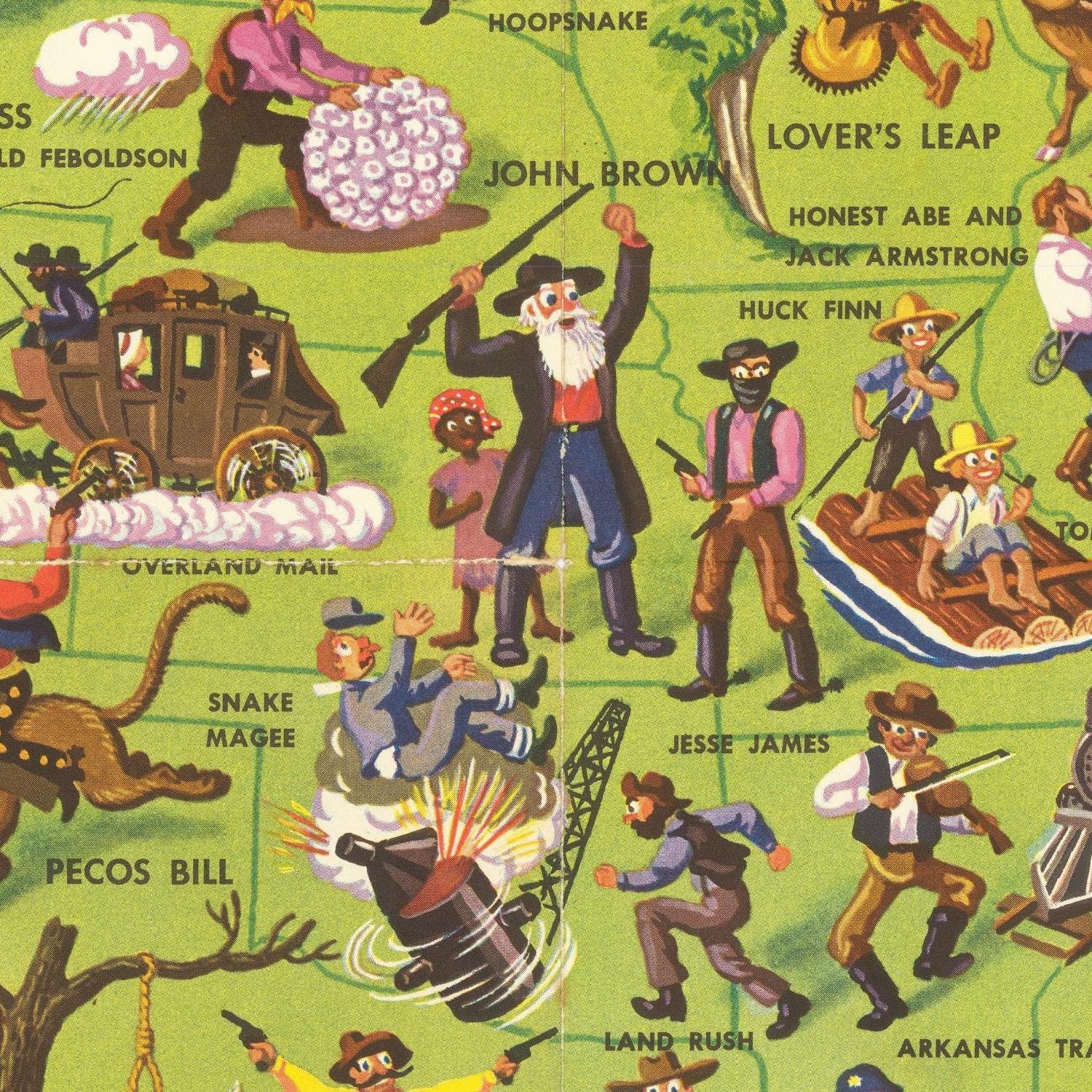 American Folklore Map Print: 19th Century Legends, Oversize Fine Art - Etsy
