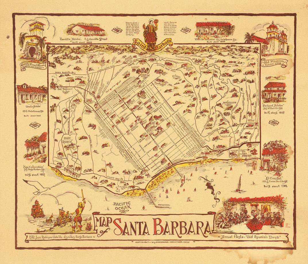 Santa Barbara Map Art Print: 1930s Pictorial Antique Decor - Etsy