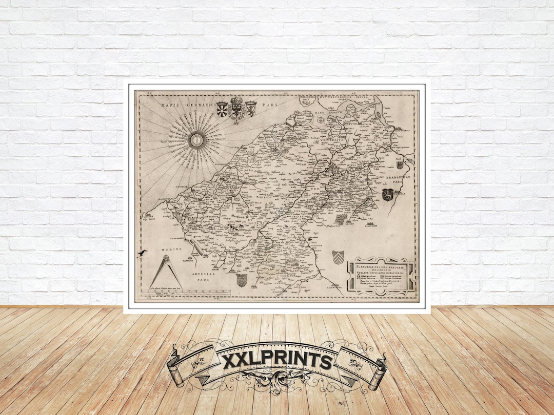 Ancient Map of Flanders, 1570, Very Rare, Fine Reproduction, Large Map ...