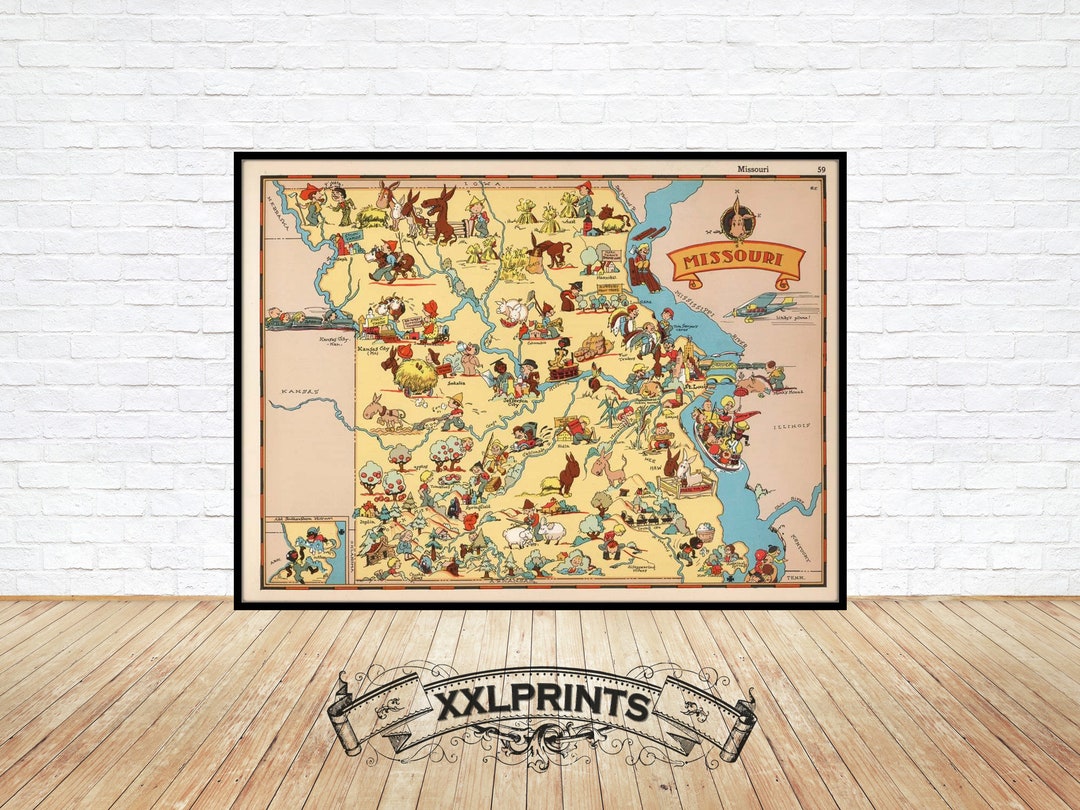 1935 Missouri Cartoon Map Print: Pictorial Fine Art Reproduction - Etsy