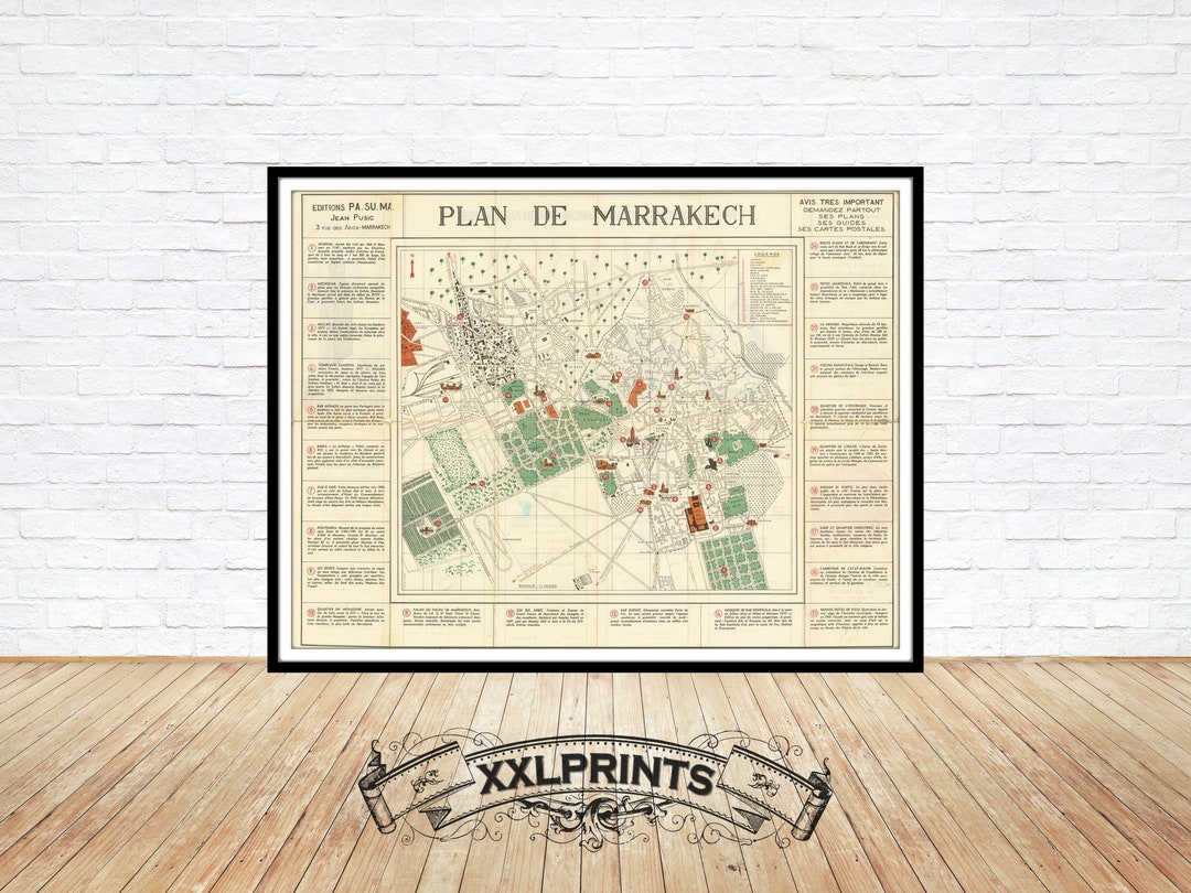 Marrakesh City Plan Print: 1950s Vintage Map Reproduction - Etsy