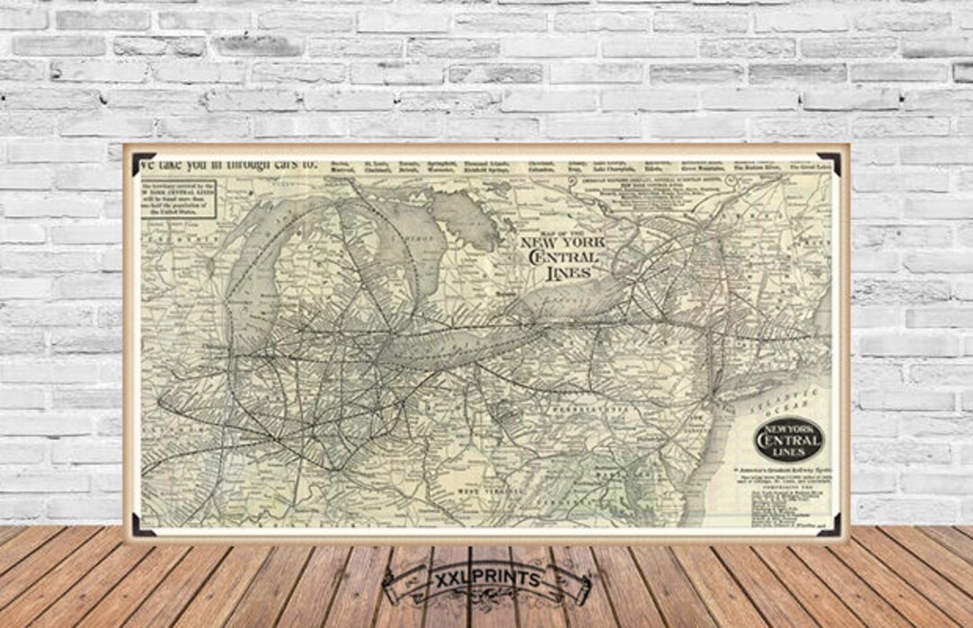 Old Map of New York Central Railroad, Central Line, 1918, Fine ...