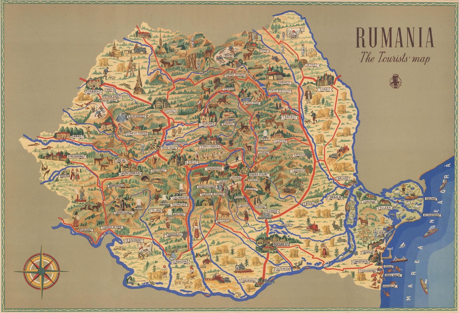 Old Tourist Map of Romania 1950 Fine Reproduction Large - Etsy