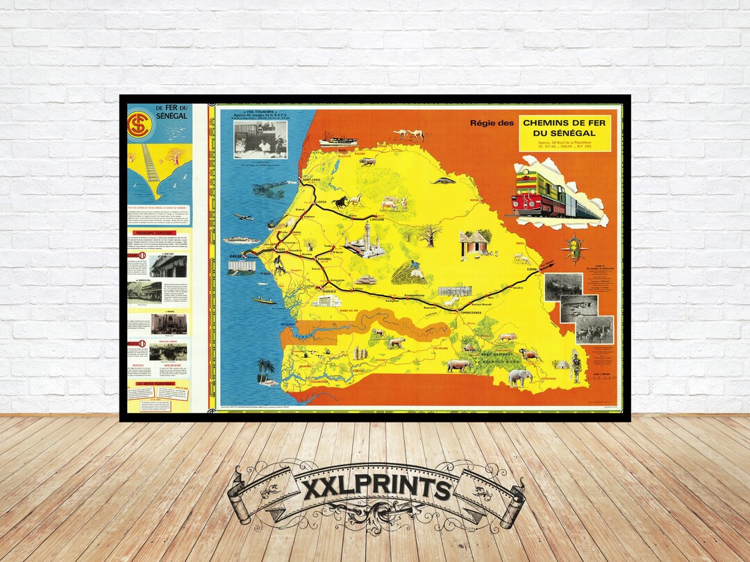 Senegal Safari Railroad Map Print: Vintage Pictorial Art Reproduction ...