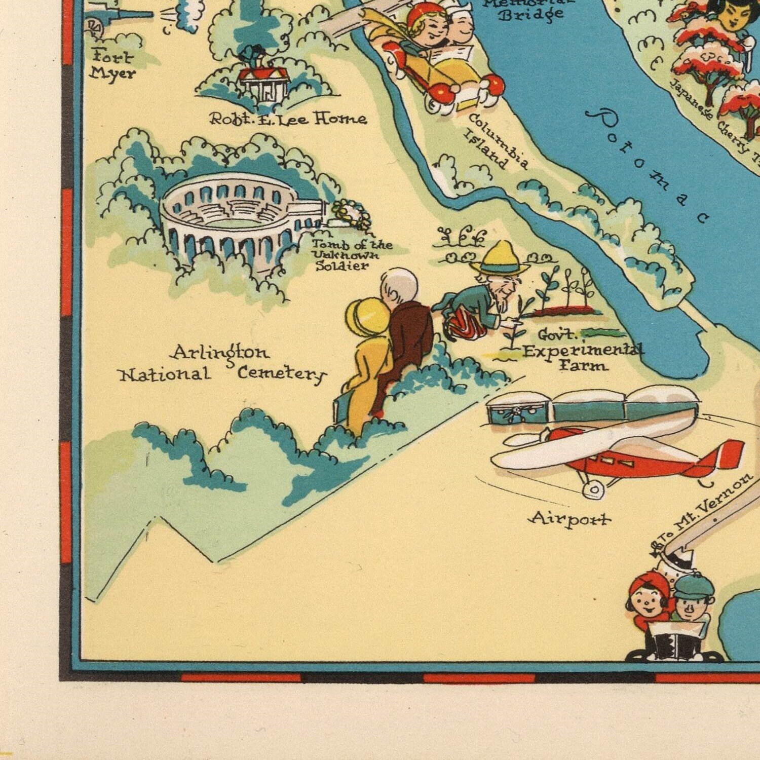 1935 Cartoon Map of District of Columbia Pictorial Map Fine - Etsy
