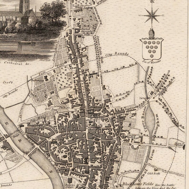Old Map of Worcester 1808 City Plan Rare Map Antique Map - Etsy