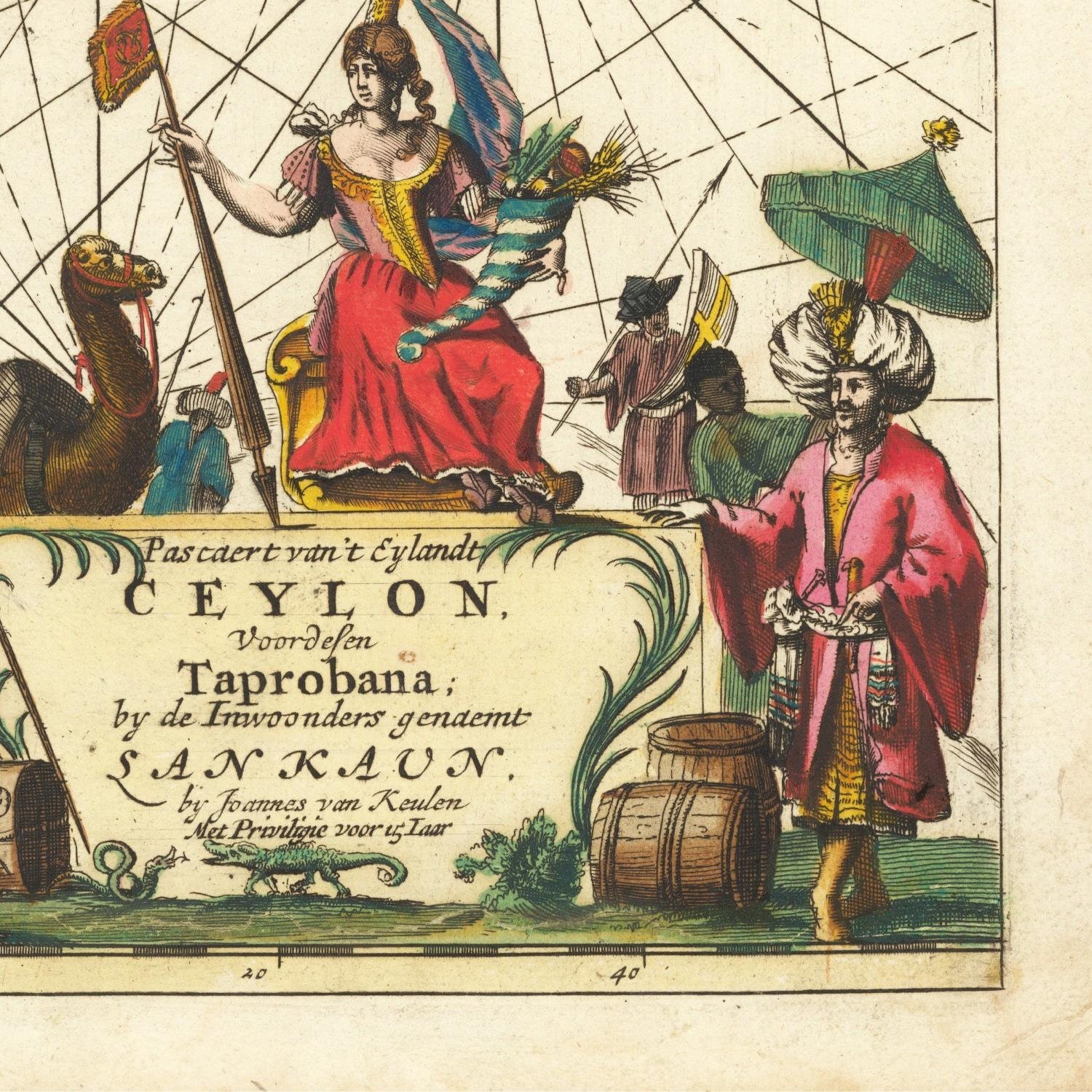 Ancient map of Ceylon, 1683, very rare map, old map, fine reproduction ...