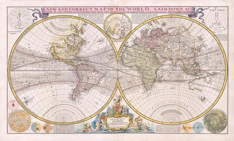 Buy Old Map of the World 1715 Rare Map Ancient Fine Online in India - Etsy