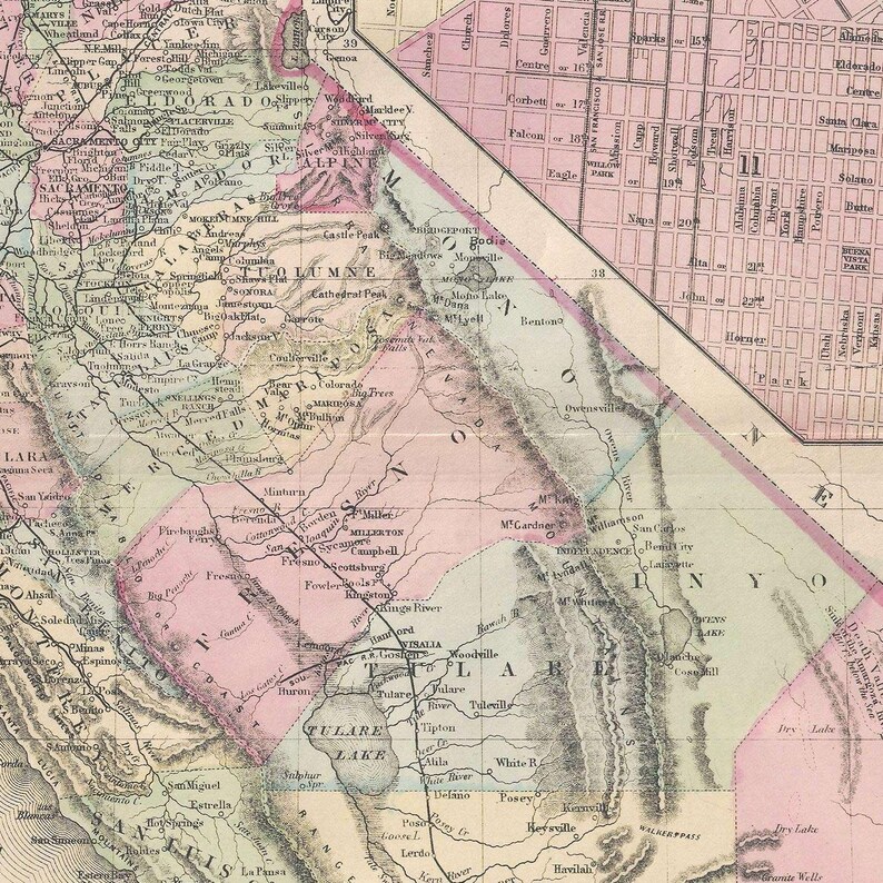 Old Map of California 1881 Rare Map Antique Map Fine - Etsy