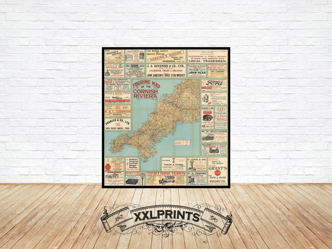 Cornish Riviera Map Print: 1928 Vintage Touring Map Reproduction - Etsy