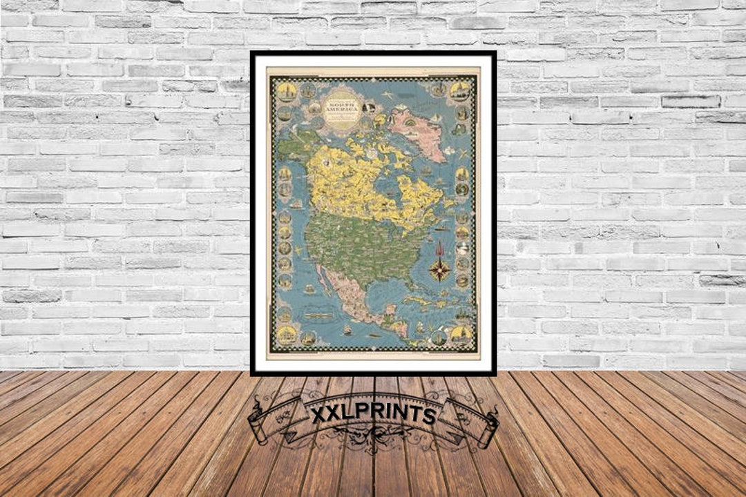 1945 Pictorial Map of North America: Vintage Fine Art Print - Etsy