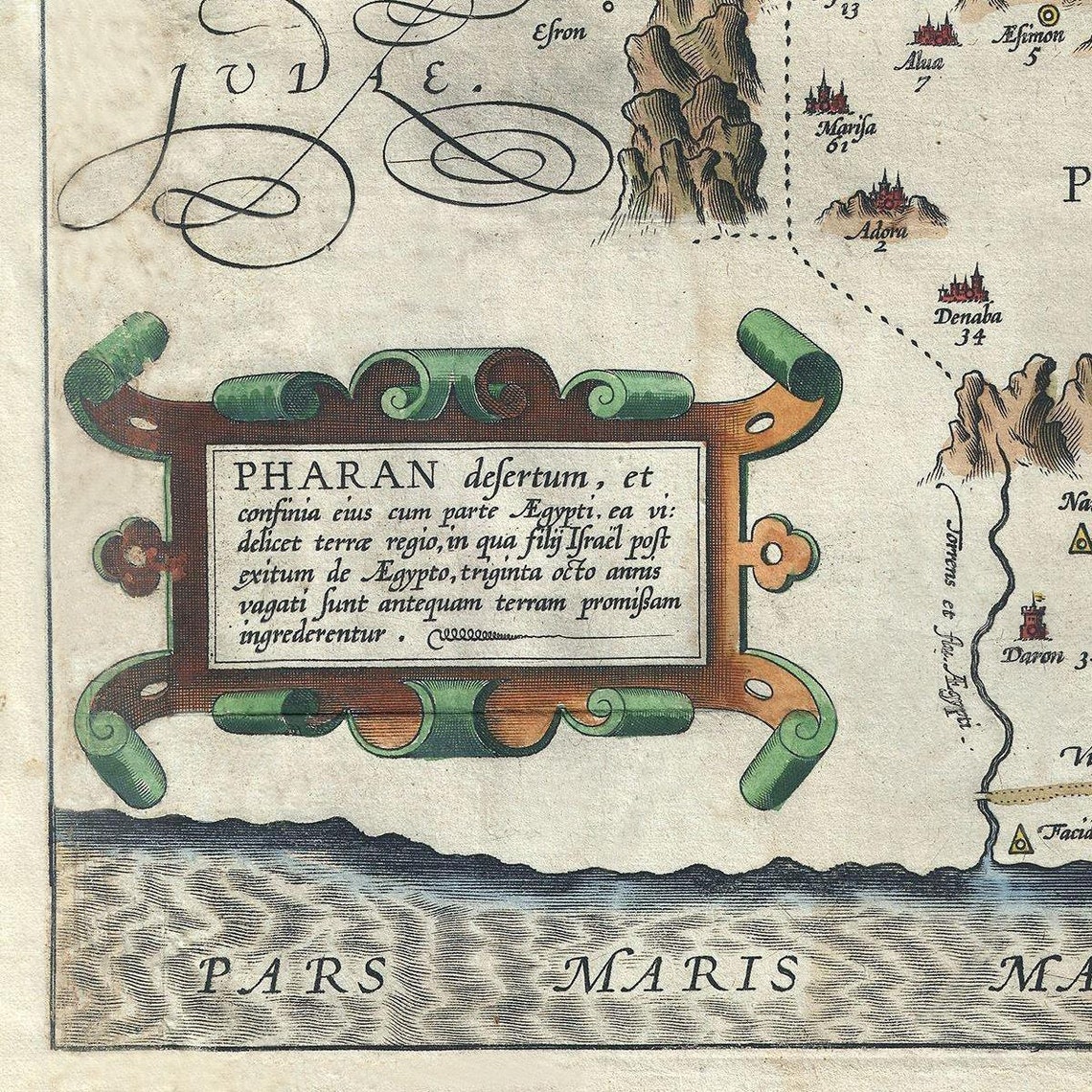 Old Map of Holy Land Desert of Paran 1590 Very Rare 12 | Etsy